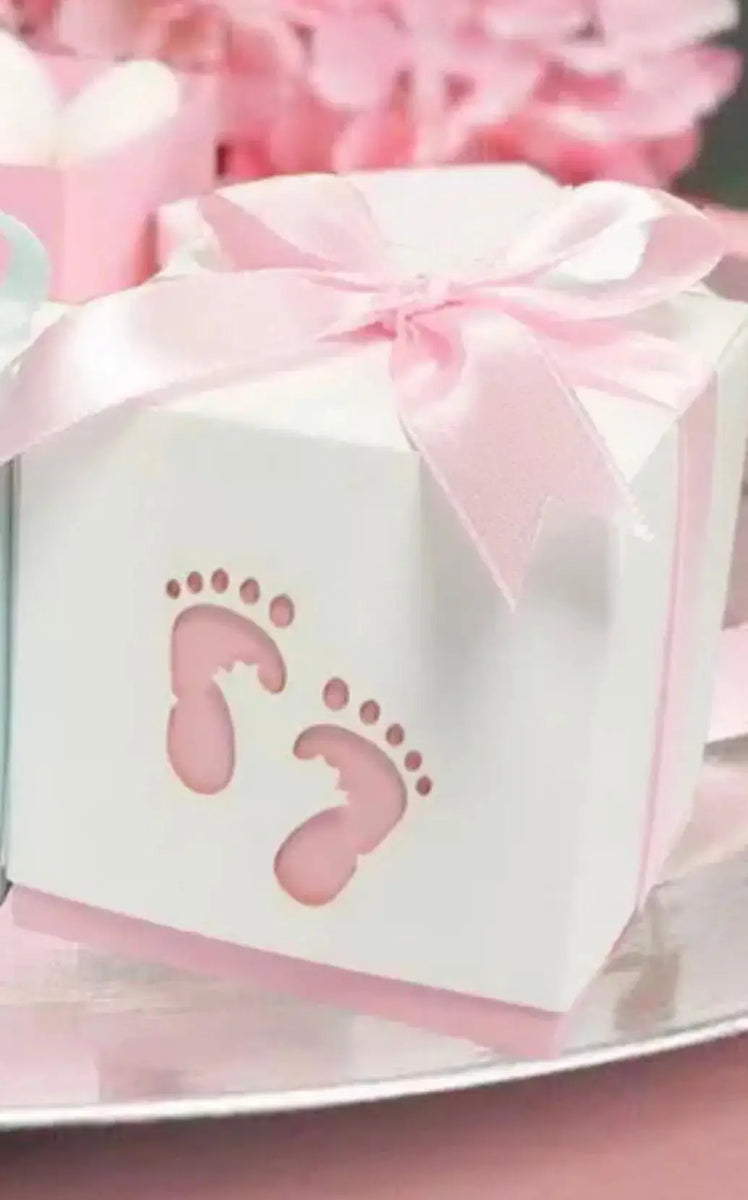 Pink Baby footprint favour boxes Laser cut footprint 6cm 12pcs | Santas ...